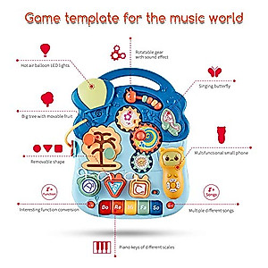 Baby Walker Sit-to-Stand Learning Walker Baby Walker Kids Activity Center, Entertainment Table Lights & Sounds, Music, Phone, Steering Wheel, Educational Push Toy for Babies, Toddlers (Blue)