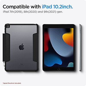 Spigen Ultra Hybrid Pro Designed for iPad 10.2 Case, iPad 9th Generation Case (2021) / iPad 8th Generation Case (2020) / iPad 7th Generation Case (2019) with Transparent Back and Pencil Holder - Black