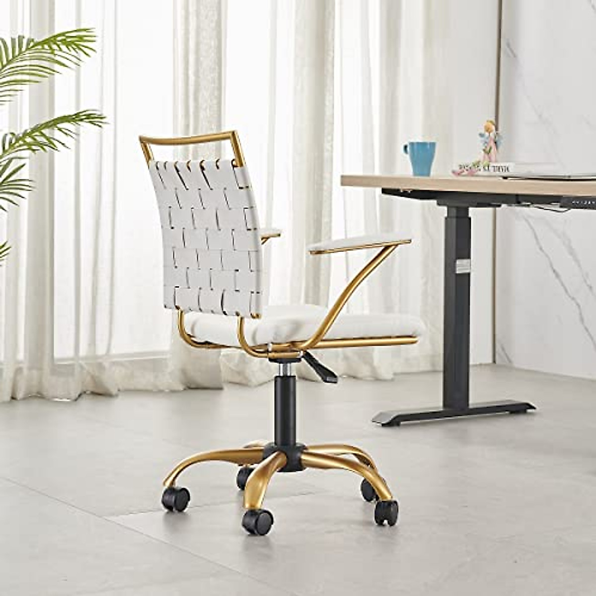 CAROCC White Gold Office Chair White and Gold Desk Chair Office Chair in White and Gold Modern Home Office Chair Gold White Office Chair Gold Legs(Gold White)