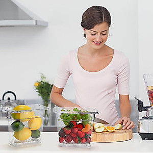 Sunnyray 6 Set 1/9 Size Polycarbonate Food Pans with Lids and Drain Shelf Deep Square Food Storage Containers for Kitchen Restaurant Fruit Vegetable Food Storage (6 inch deep)