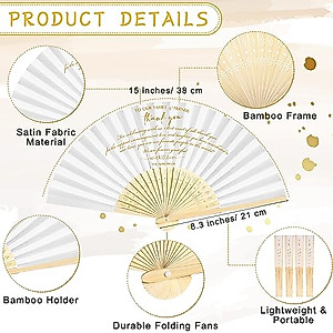 Unittype 100 Pcs Wedding Folding Fans for Guests Bamboo Folded Hand Fan Thank You Fan for Wedding Favors Vintage Silk Handheld Fans for Bridal Shower Decorations(White, Simple Style)