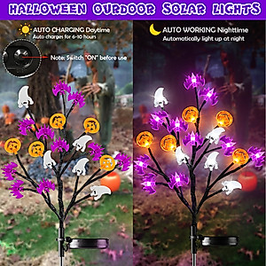 Sakayo 2 Pack Solar Lights Halloween Decorations Outdoor, Outdoor with 20 3D Ghost Bats Pumpkin LED Lights, Modes Waterproof Stake for Party Lawn Decor DCD1242