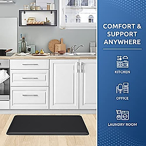 KitchenClouds Kitchen Mat Cushioned Anti Fatigue Kitchen Rug 17.3"x28" Waterproof Non Slip Kitchen Rugs and Mats Standing Desk Mat Comfort Floor Mats for Kitchen House Sink Office (Black)