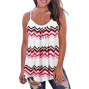 Kaei&Shi Print Long Vest,Flowy Tank Top for Women,Pleated Dressy Loose Cami,Swing Spaghetti Strap Camisole 2X 2XL Plus Size Zigzag White XX-Large
