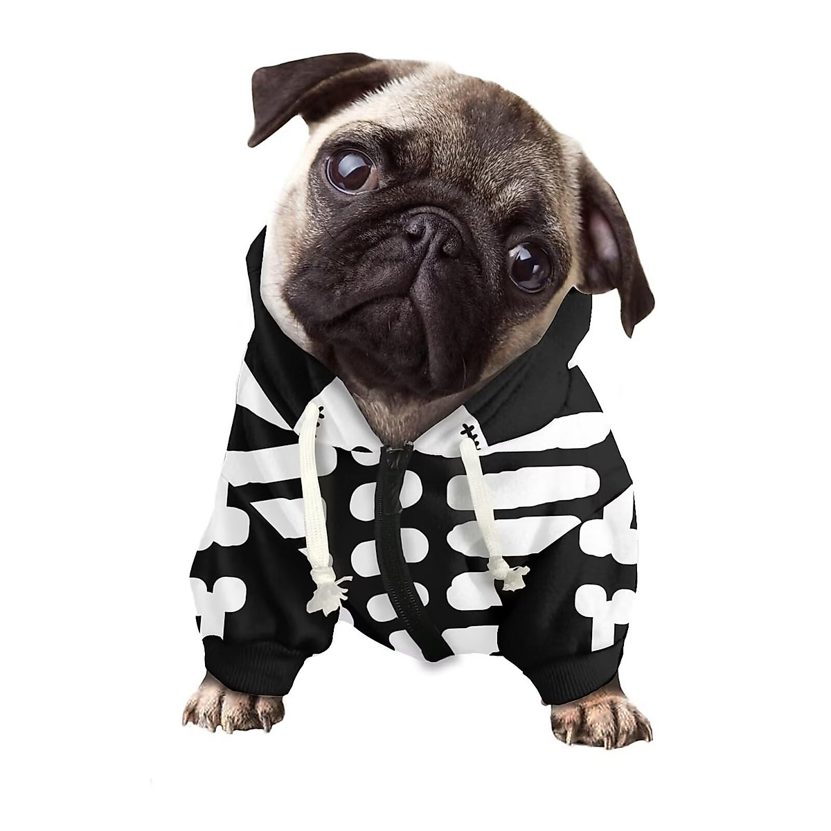 Howilath Dog Bone Halloween Costume, Dog Skeleton Hoodie Pet Clothes, Skull Zipper Clothes for Dogs, Sweatshirt with Hat, Dog Cat Hooded Shirts Sweatshirts - M