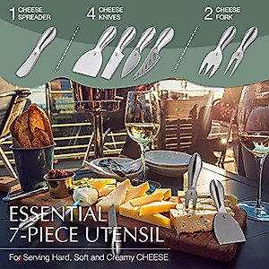 Soulhand 7-Piece Cheese Knife Set – Mini Stainless Steel Cheese Knives, Spreader, Forks for Hard, Soft and Creamy Cheese, Essential Short Handle Cheese Knives Set with Gift Box