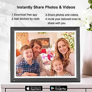 Digital Picture Frame 15 inch - FULLJA Large WiFi Smart Photo Frame with HD Wide Angle, Remote Control, 32GB Memory, Wall Mountable, Easy to Share Photos or Videos via App/Email, Gift for Family