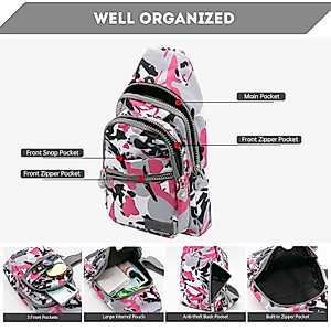 Long Keeper Sling Chest Bag - Women Men Waterproof Crossbody Backpack Traveling Running Hiking Shoulder Daypack Bag (Color(Pink White Grey))
