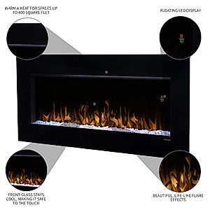 DIMPLEX DWF Series 43" Nicole Wall-Mounted Electric Fireplace with Acrylic Ember Bed (Model: DWF3651B), 4231 BTU, 120 Volt, 1240 Watt, Black