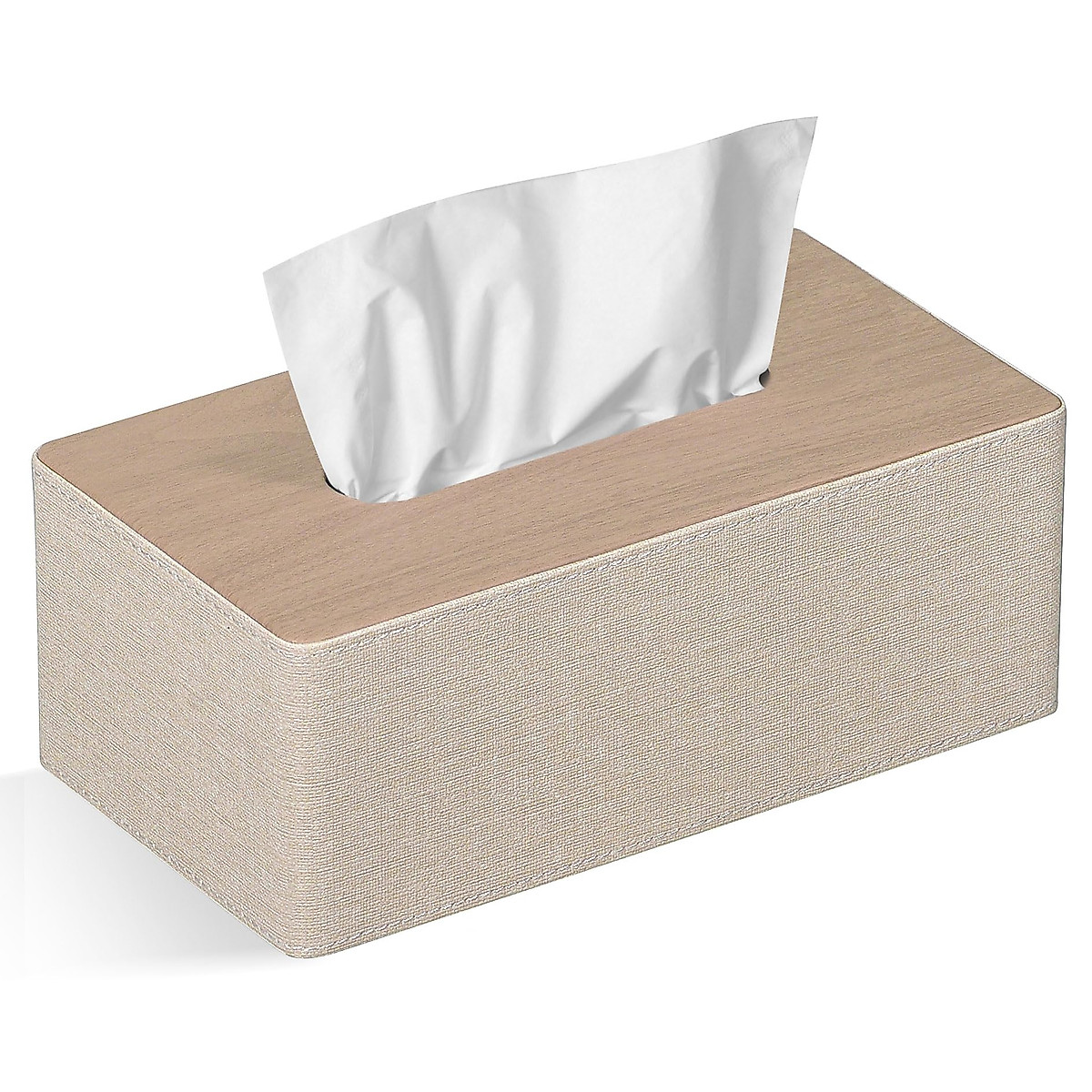 GOLRANLYE Tissue Box Cover Rectangular 9.8"(L) x 5.3"(W) x 4.3"(H) Refined Modern PU Leather Facial Tissue Dispenser Box Holder for Dresser Bathroom Decorative (Beige)