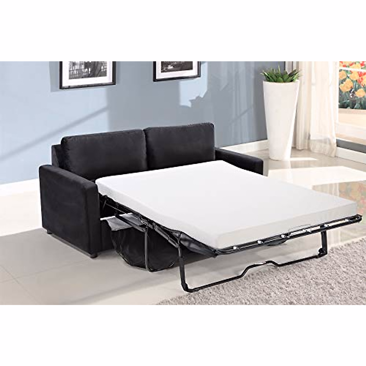 Container Furniture Direct Rosina Convertible Sleeper Sofa with Innerspring Mattress and Durable Metal Frame, 500 lb Capacity, Mid-Century Velvet Pull Out Couch Bed, 70" Wide, Full Size, Midnight