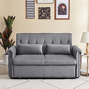 Convertible Sleeper Sofa Pull Out Couch, Modern Velvet Upholstered 3-in-1 Loveseat with Reclining Adjustable Backrest &Removable Armrest ,Button Tufted Small Sofa & Couches for Apartment Living Room