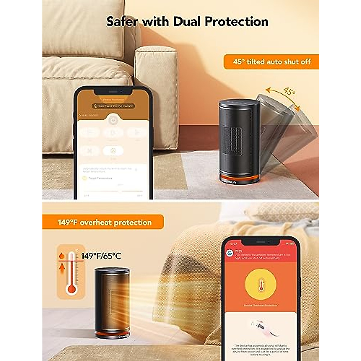 GoveeLife Smart Space Heater, Electric Space Heater with Thermostat, Wi-Fi & Bluetooth App Control, Works with Alexa & Google Assistant, 1500W Ceramic Heater for Bedroom, Indoors, Office, Living Room