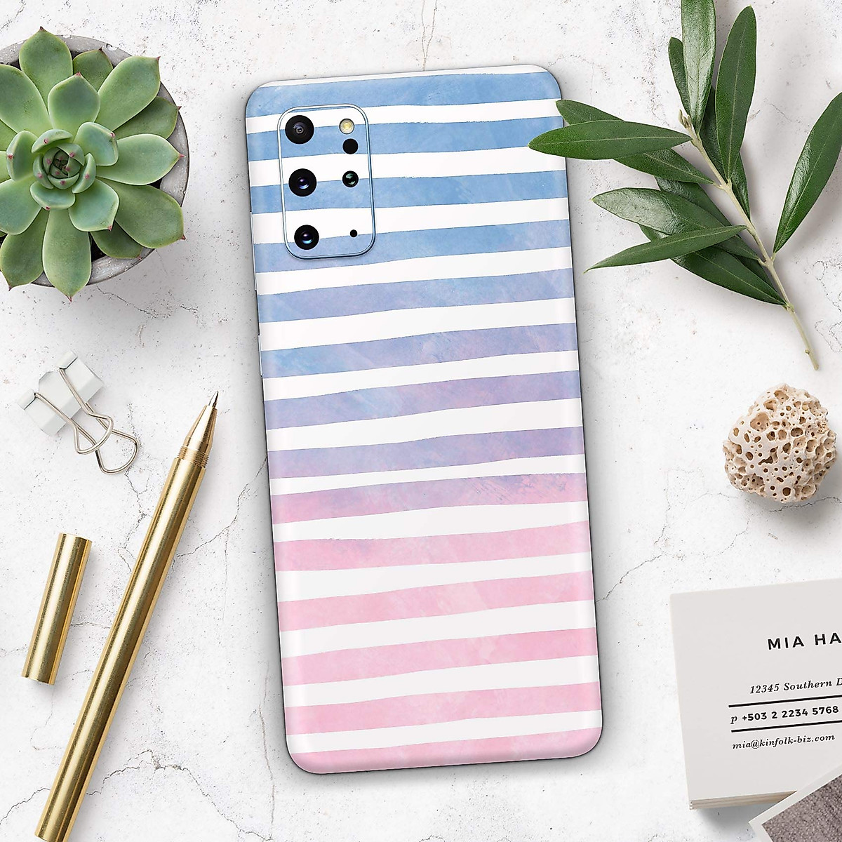 DesignSkinz Pink to Blue Watercolor Ombre Stripes Protective Vinyl Decal Wrap Skin Cover Compatible with The Samsung Galaxy S20 (Screen Trim & Back Glass Skin)
