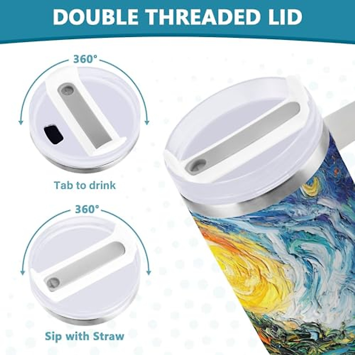 RPLIFE Starry Night Beautiful Tree Blue Coffee Tumbler with Handle, Stainless Steel Coffee Tumbler, Drinking Cups with Lids and Straws