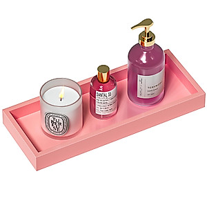 Bathroom Vanity Tray Bamboo Tray - for Counter Wood Small Bathroom Decorative Tray, Dresser Top Perfume Tray for Home Decoration 11.3” L x 4.4” W x 1.14” H （Pink）