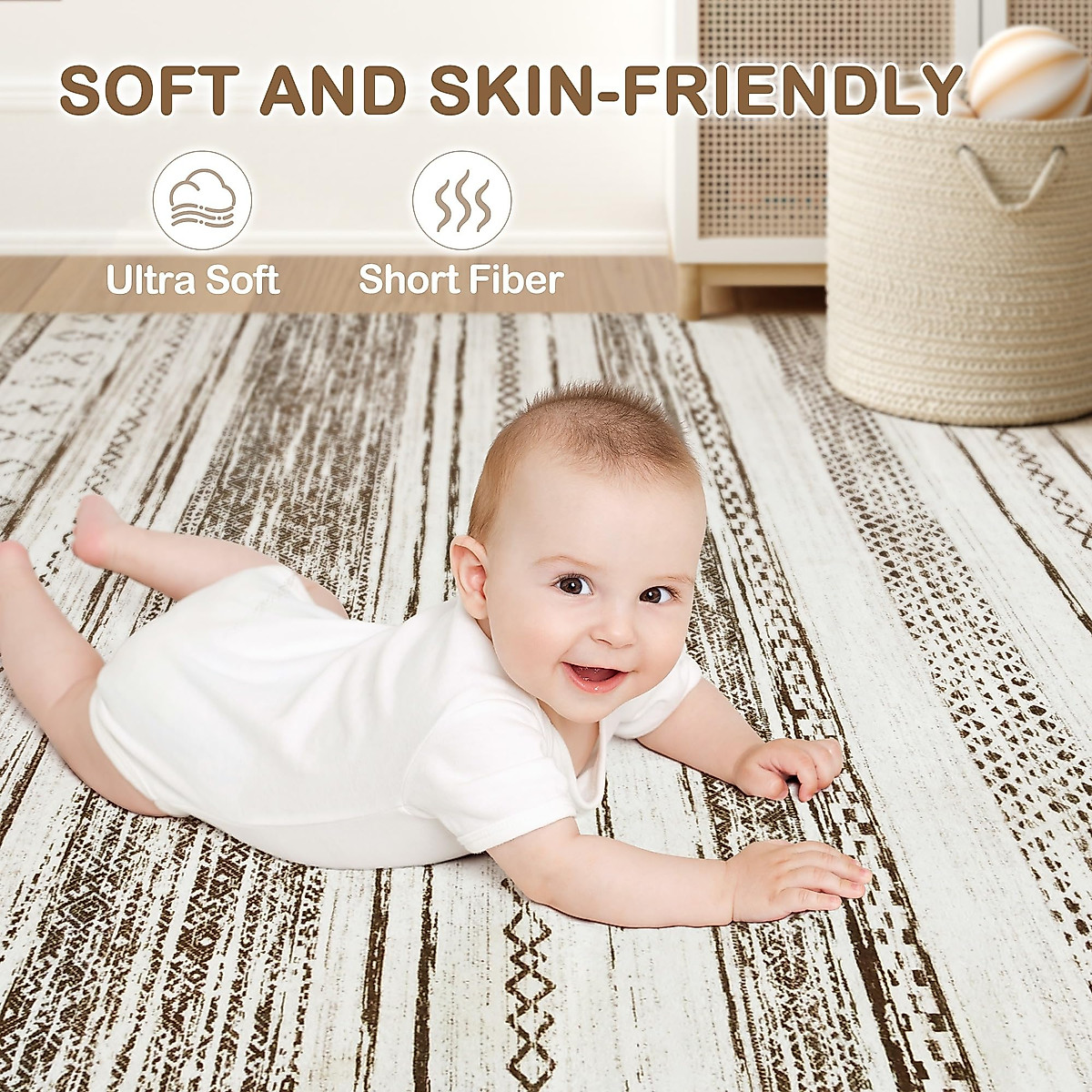 Area Rug Living Room Rugs - 9x12 Washable Large Soft Neutral Boho Moroccan Bohemian Farmhouse Rug Indoor Floor Carpet for Bedroom Under Dining Table Home Office Decor - Cream Brown