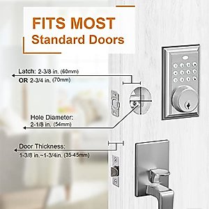 Natsukage Electronic Keypad Deadbolt, Keyless Entry Door Lock with Handle, Front Door Lock Set, Auto Lock, 1-Touch Locking, 50 User Codes, Low Battery Alert, Easy Installation， Satin Nickel