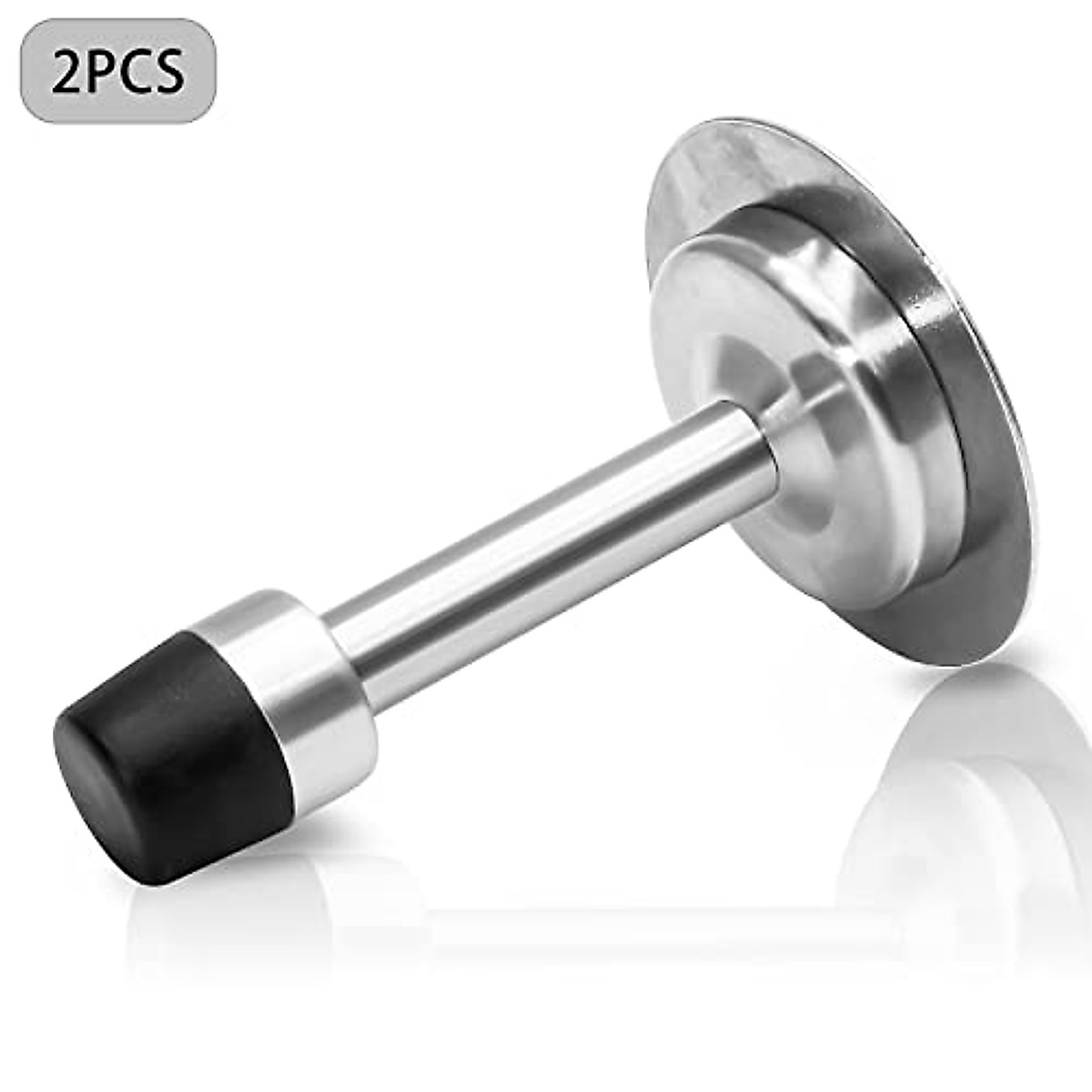 Suiwotin 2pcs 3 Inch Door Stops, Stainless Steel Wall Mount Screw Doorstop with Rubber Bumper, Self Adhesive Sound Dampening Door Stopper (Brushed Silver)