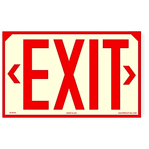 OSHA Photoluminescent Exit Sign (Red) UV Inks on Aluminum 12" x 7.5" | HEAT Resistant | COLD Tolerant | WEATHER Proof. - MADE IN USA - (Directional Arrows Included) | NightBright USA Part Number OCR-050