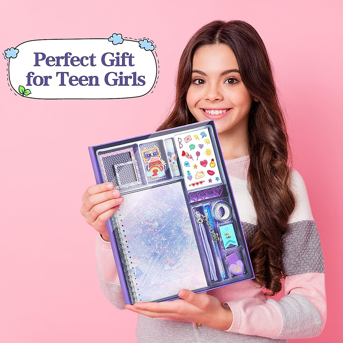 Gifts for Girls Age of 8 9 10 11 12 13 Years Old and Up, Personalized Diary Stuff for Tweens Teens, DIY Journal Set, Decorate Your Planner/Organizer, Journaling Arts Craft Kit, Ideal Girls Toy