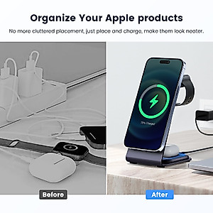 3 in 1 Wireless Charging Station, LEKOYE Magnetic Aluminum Alloy Wireless Charger for iPhone 15/14/13/12 Series, Fast Charging Stand for Multiple Devices Apple Watch & AirPods(with 20W Adapter) - Gray