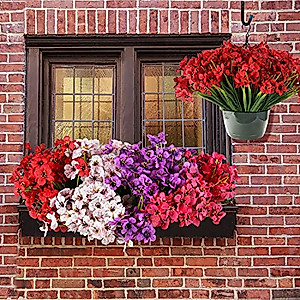 Taomika 20 Bundles Artificial Flowers Outdoor UV Resistant Fake Flowers No Fade for Patio Porch Window Box Home Wedding Farmhouse Decor (Deep Red)