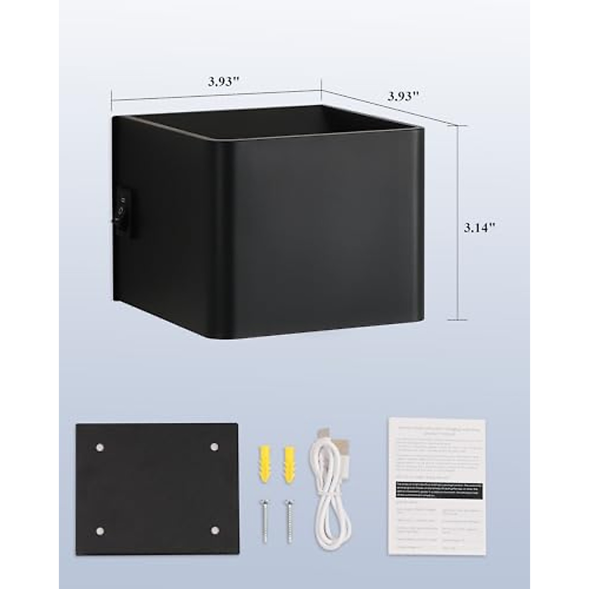 pasentel Indoor LED Motion Sensor Wall Lamp with Button Switch, Cordless Rechargeable USB Wall Sconce Lights Battery Powered Bedside Lamps for Bedroom Children's Room(Black, 3000K), BD026-LED-BK1