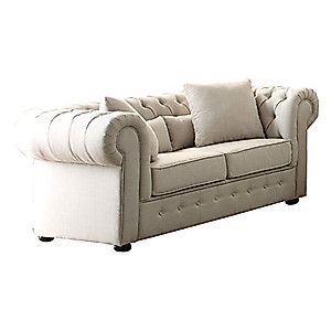 Homelegance Savonburg 75" Fabric Chesterfield Loveseat, Light Gray