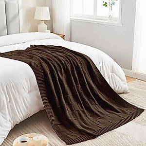 CozeCube Knit Throw Blanket, Brown Checkered Throw Blanket for Couch, Soft Cozy Warm Knitted Throw Blanket for Couch Bed Sofa Living Room, Decorative Spring Fall Throw Blanket 50"X60", Dark Brown