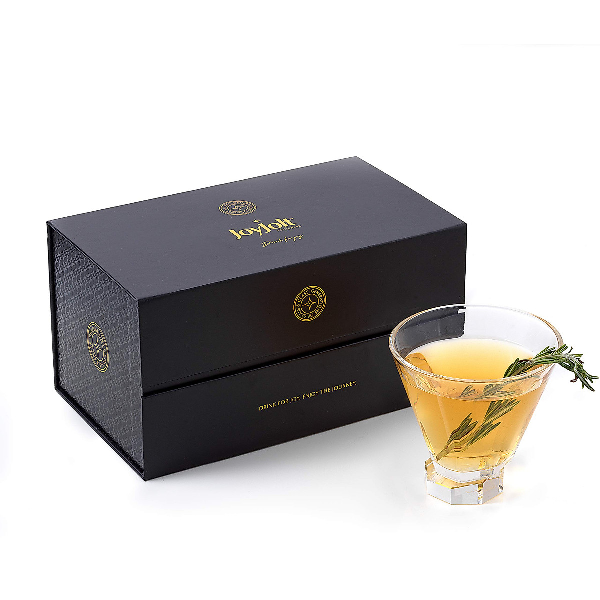 JoyJolt Aqua Vitae Martini Glass Set of 2. Crystal Glassware, Round Drinking Glasses with Off Set Octagon Base. Stemless Cocktail Glasses and Dessert Glasses. Unique Christmas Gifts