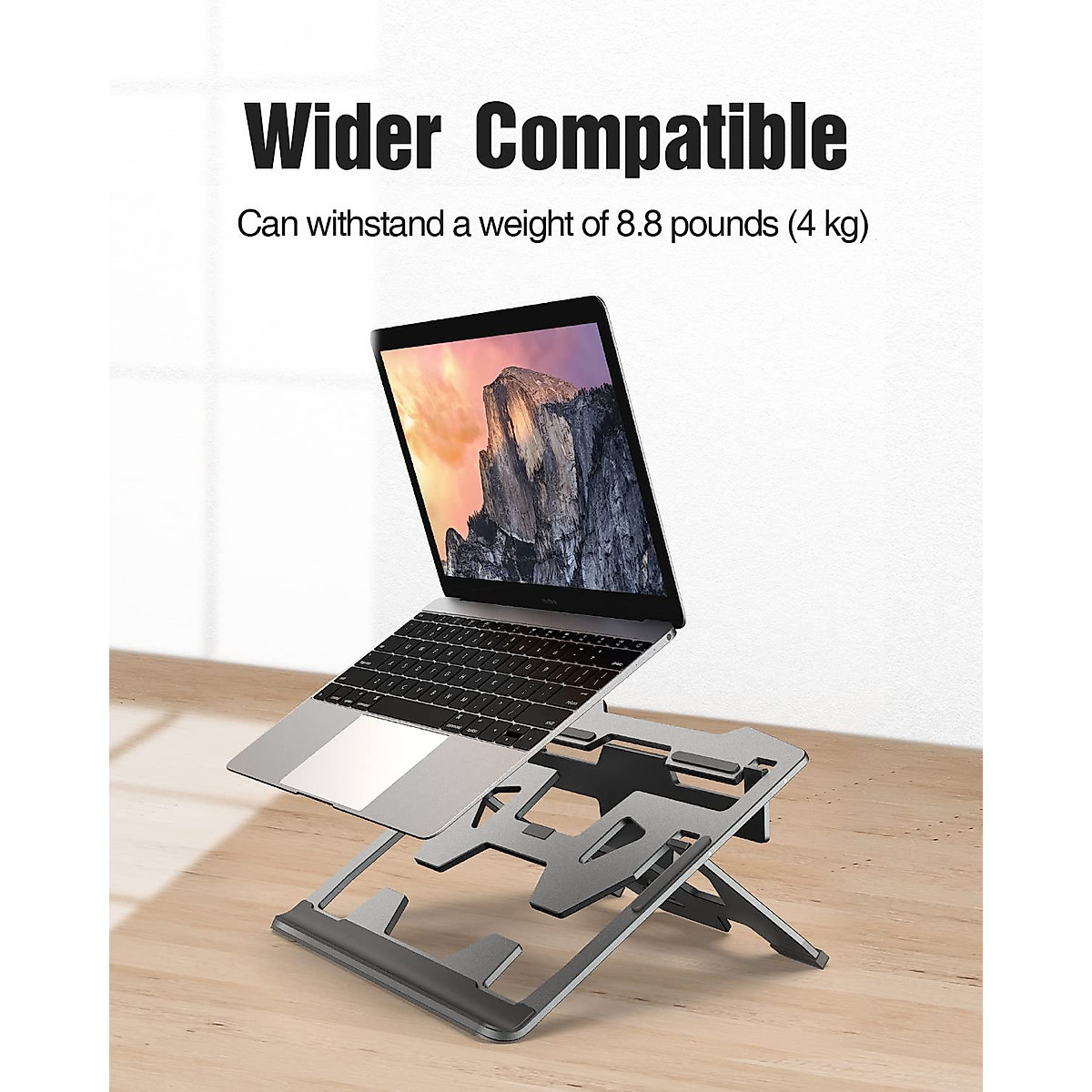 YHCFLY Laptop Stand for Desk Aluminum Notebook Stand Adjustable Portable Foldable Computer Stand with Anti-Slip Laptop Riser Compatible with MacBook, iPad and All 10-15.6" Laptops