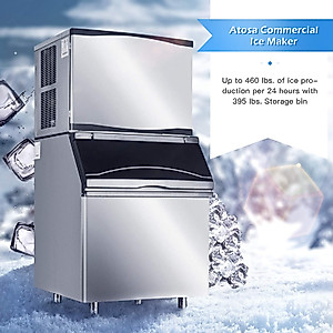 Commercial Ice Maker Machine with Bin, Atosa Stainless Steel Automatic Supermarkets Restaurant, 460lbs/24h