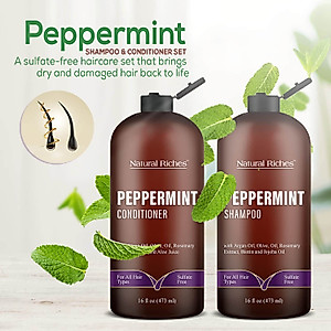 Natural Riches Peppermint Shampoo & Conditioner Set - Clarifying Formula for Thinning Hair, Fights Hair Loss, Promotes Hair Growth, Hydrating & Refreshing, Sulfate Free for Men Women, 16 fl oz each