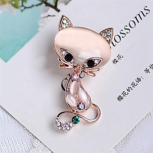 JUNYY Vintage Crystal Rhinestone Opal Fox Brooch Pins Women Elegant Alloy Animal Breastpins Scarf Buckle(Rose Gold)