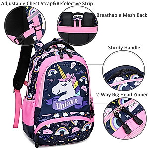 Girls School Backpacks with Lunch Box Unicorn Backpack School bag 3 in 1 Bookbag Set for 8+ Years Old Elementary