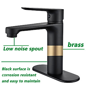 NICTIE Black Bathroom Faucet Single Handle Bathroom Sink Faucet Matte Black Single Hole Basin Vanity Faucet Modern One Hole RV Bathroom Faucet with Pop-up Drain Suitable for 1 Hole or 3 Hole (Black)