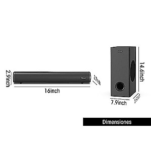 littoak 2.1 Sound Bar with Subwoofer for TV, Deep Bass Small Soundbar TV Speaker Home Theater Surround Sound System, HDMI/Bluetooth/Optical/Aux Connection, 16 Inch
