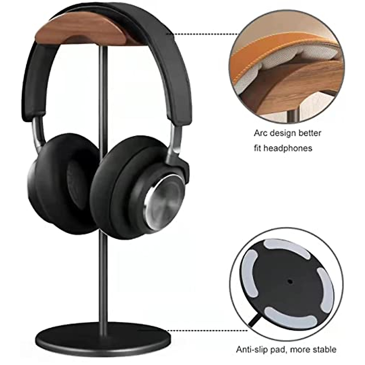 Headphone Stand Holder with Premium Walnut Wood Headrest,Headset Stand Hanger Hook for Desk with Solid Heavy Base for All Headphone Sizes