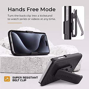 MOTIVE for iPhone 15 Pro Case with Belt Clip, Shell Holster Combo for Apple iPhone 15 Pro Holster, Slim Rugged Case, Drop Shockproof Protective Cover & Kickstand, 6.1 inch | Black
