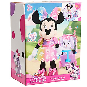 Just Play Disney Junior Minnie Mouse Waggin’ Wagon Lights and Sounds Feature Plush, Kids Toys for Ages 3 Up