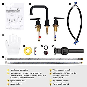 WOWOW Two Handles Widespread 8 inch Bathroom Faucet Black 3 Pieces Basin Faucets 360 Degree Swivel Spout Lavatory Sink Faucet