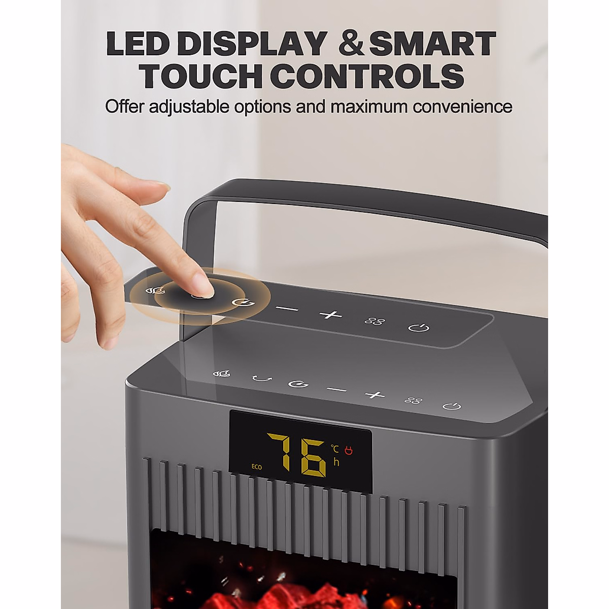 2023 Space Heater with 3D Bonfire, 1500W Electric Room Heater with Thermostat, Remote Control Ceramic Desk Heater with Timer, Small Personal Heater Fan for Bedroom, Large Room, Home, Office, Indoor