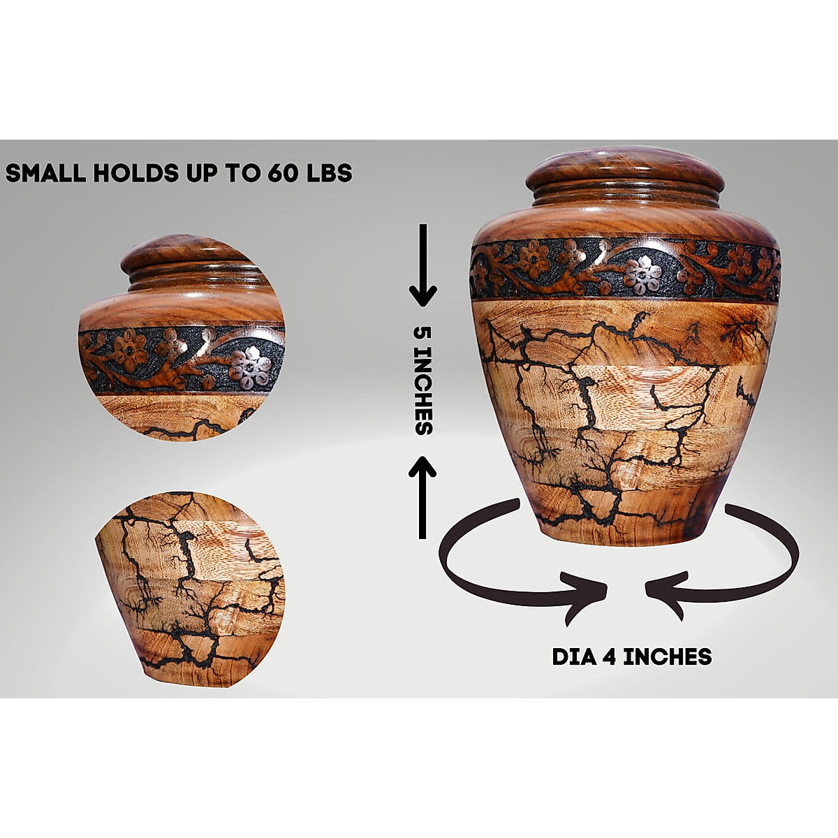 Best Urn for Human Ashes Large Wooden urn for Cremation Adult urn Box for Ashes Personalized Wooden urn Burial urn for Funeral Wood Box (Small Hold up to 60 LBS, No Personalized)