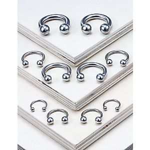 Ocptiy 6G 8G 12G 14G 16G Ear Earrings Gauges Septum Nose Plugs Tunnels Stretching Kit Surgical Stainless Steel Large Big Wide Septum Eyebrow Lip Belly Ring Cartilage Helix Tragus Earring Piercing Kit