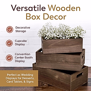 Steezu Nesting Wood Storage Boxes, Burnt Umber Stained Wooden Crate, Use as a Decorative Box, Rustic Decor Piece, Kitchen Storage and More, Wooden Box Set of 3
