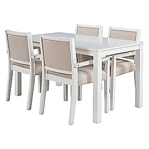 5 Piece Kitchen Dining Table Set, Wood Rectangular Dining Table with 4 Arm Upholstered Dining Chairs, Kitchen Room Table Set for 4 Persons (Beige)