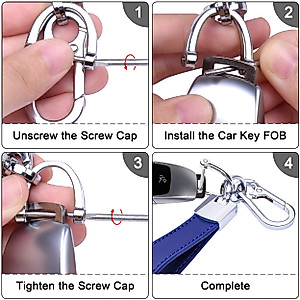 Wisdompro Genuine Leather Car Keychain, Universal Key Fob Keychain Leather Key Chain Holder for Men and Women, 360 Degree Rotatable, with Anti-lost D-ring, 3 Keyrings - Blue (Silver Carabiner Clip)