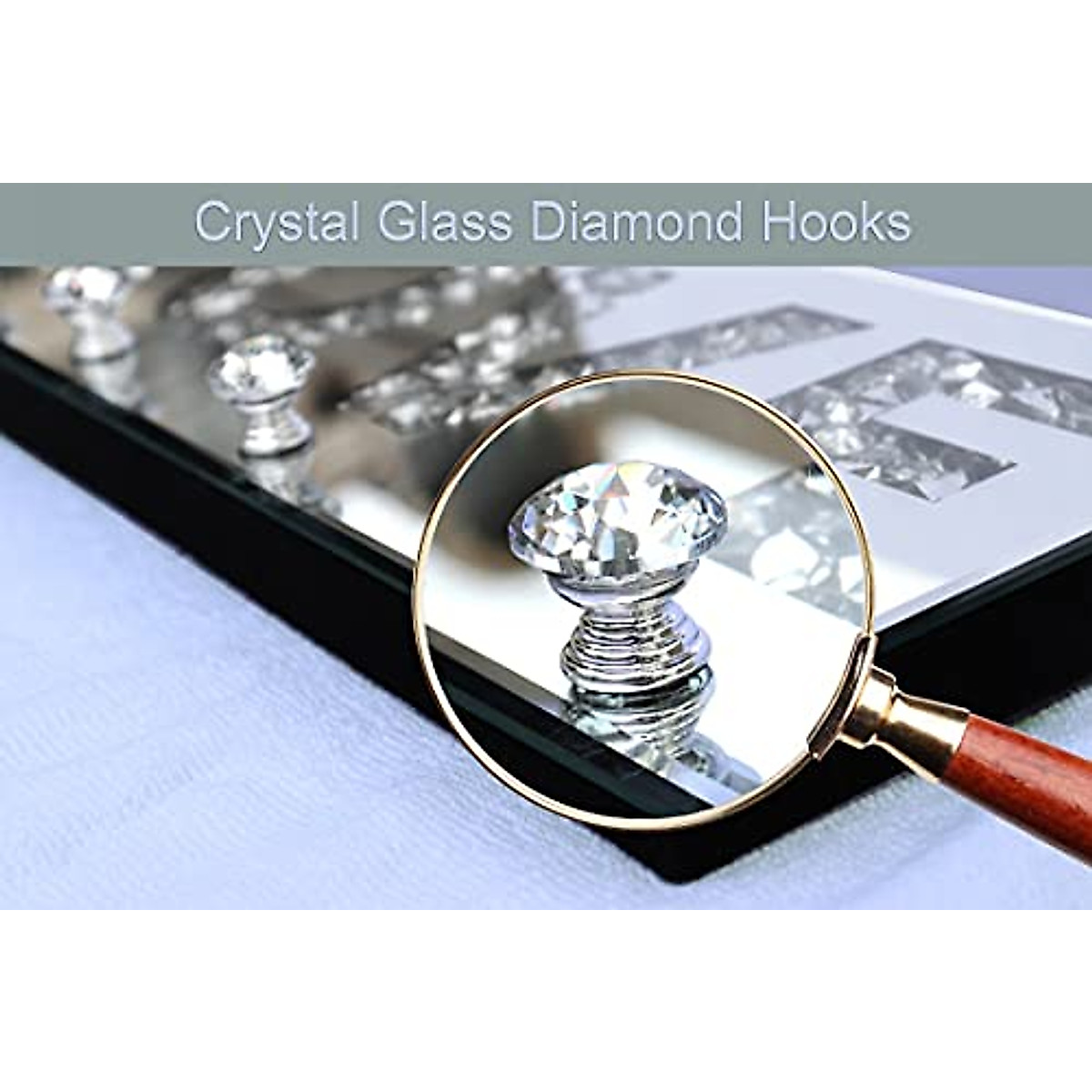 Crush Diamond Mirrored Love Letter Plaque Sign for Wall Decor, Crystal Clear Hooks Key Holder Key Hanger, Silver Mirror Decoration Wall Art, Wall Mounted Home Decor 15"×5.9"×1.6"