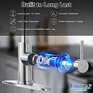 VAKITAP Kitchen Faucets Brushed Nickel,Modern Kitchen Sink Faucet with Pull-Down Sprayer Single Handle Stainless Steel Sink Faucet for Kitchen with Deck Plate